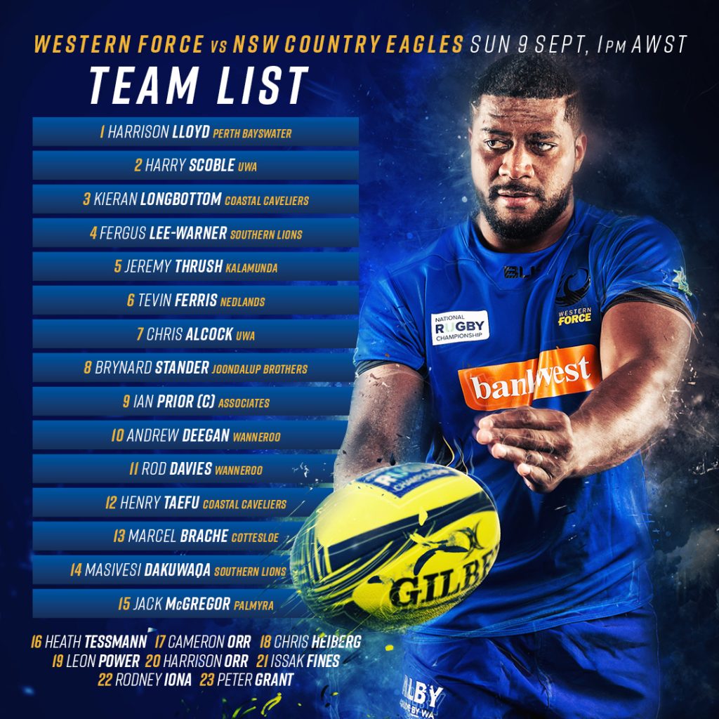 Western Force v NSW Country Eagles Team Announcement