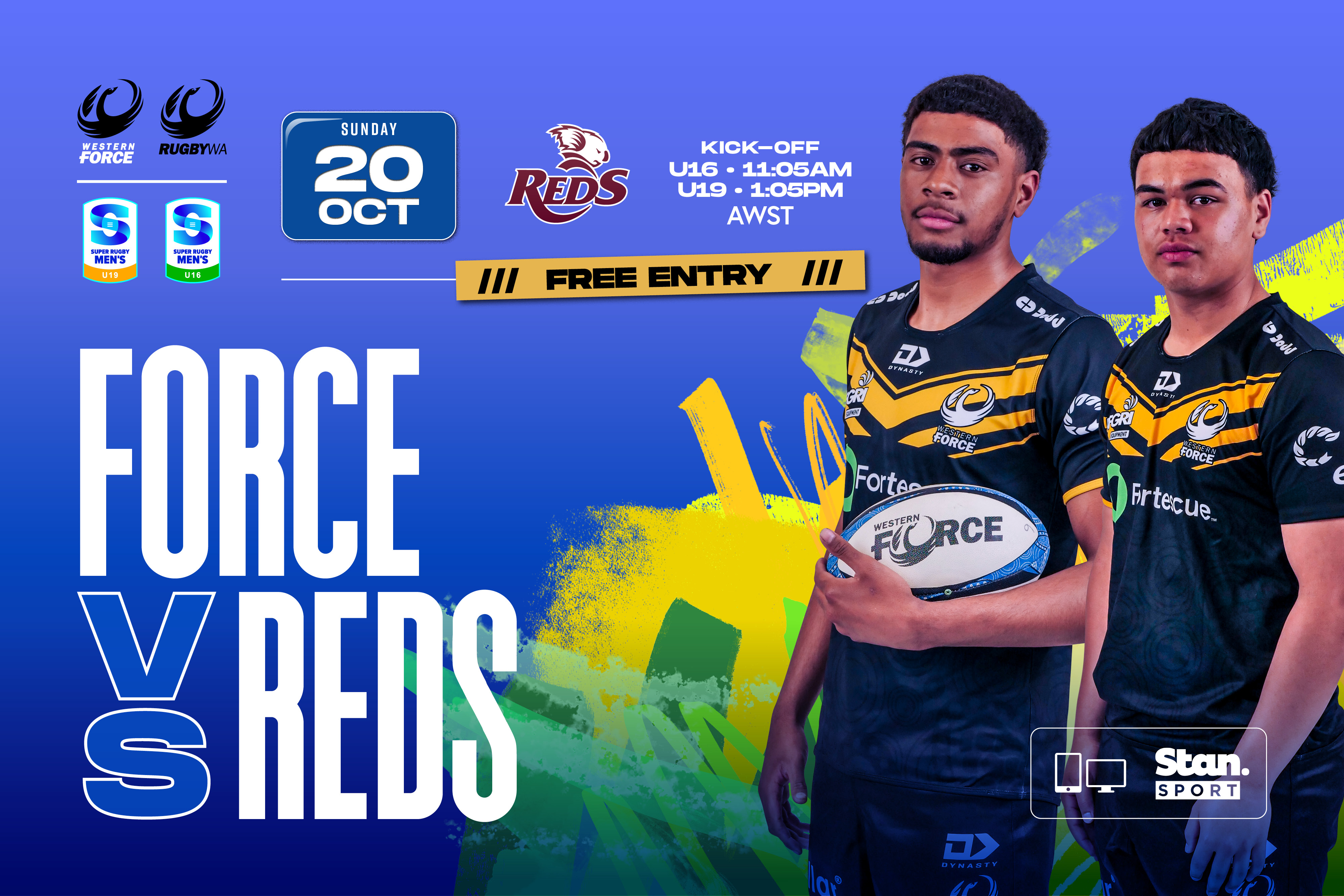 U16s/U19s Gameday Info - Western Force vs Qld Reds - Sunday 20 October