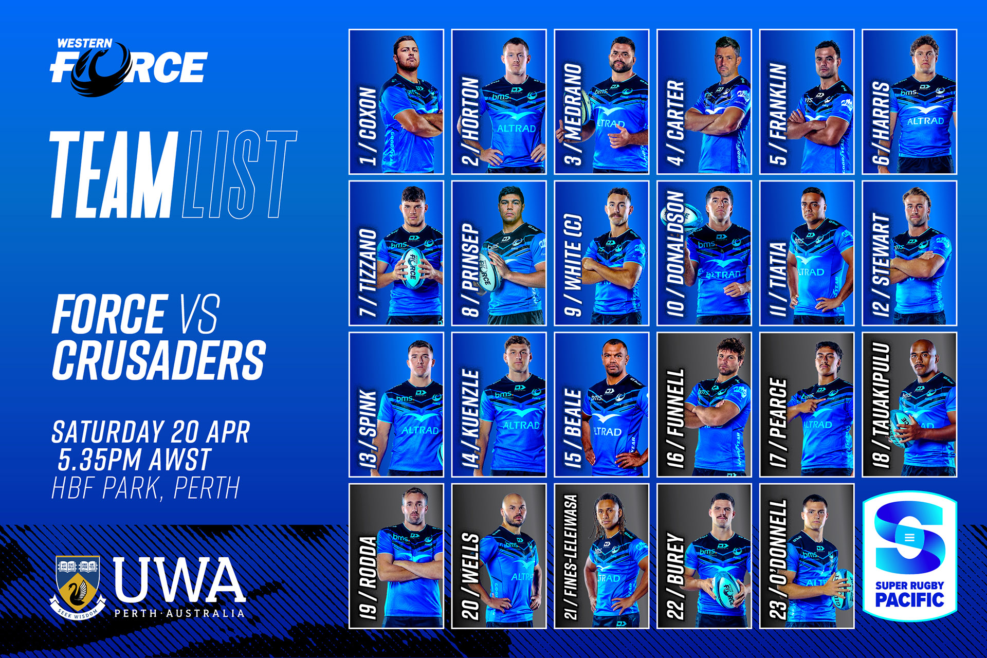 Beale set for Force debut as trio return to face Crusaders