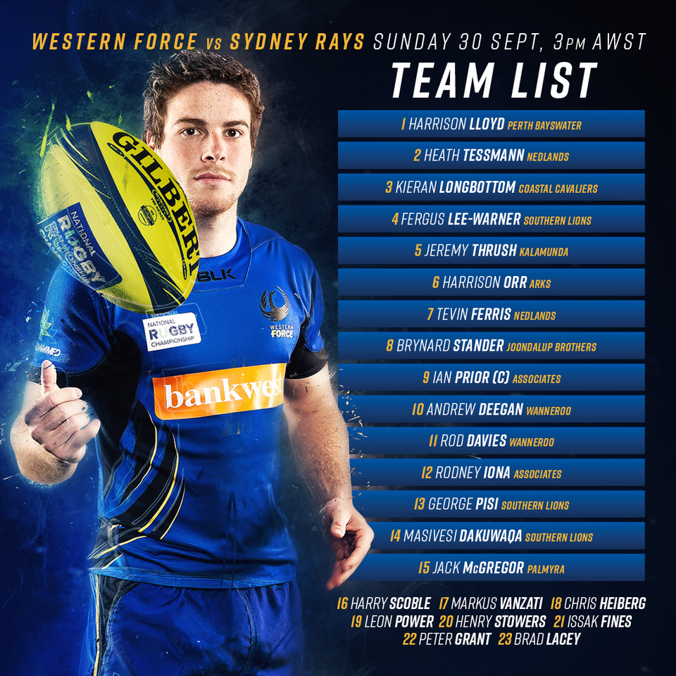 Western Force v Sydney Rays Team Announcement