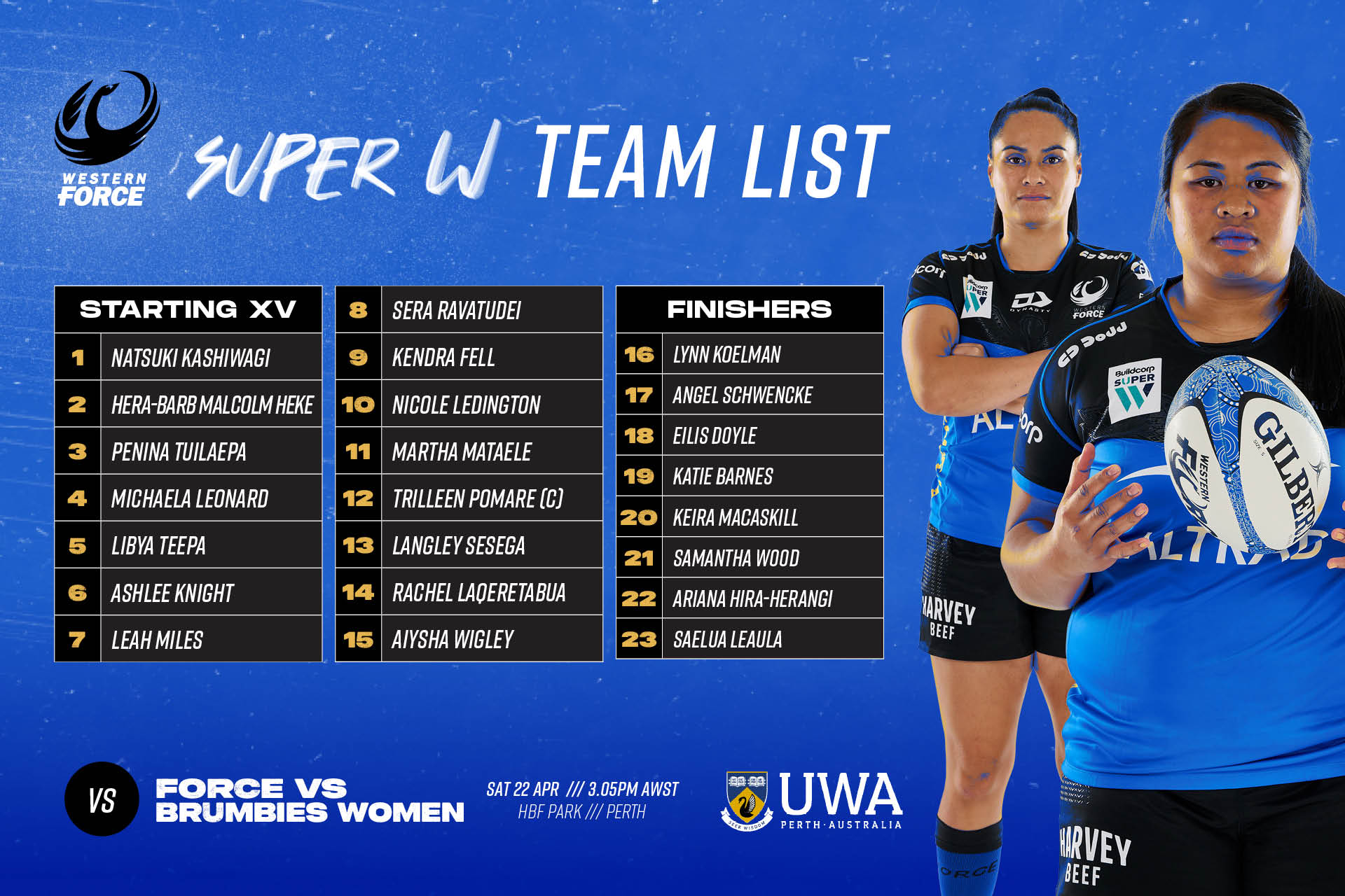 Your Super W team to take on the Brumbies